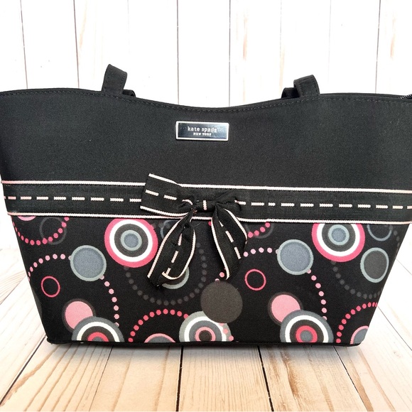 kate spade | Bags | Kate Spade Black And Pink Tote With Elegant Pattern ...
